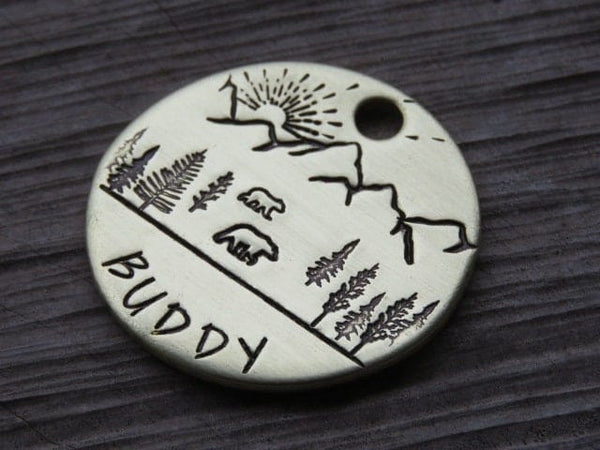 Buddy bear themed Pet Dog Collar Tag - Personalised metal pet dog ...