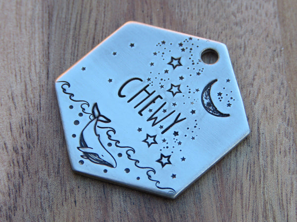 Chewy naute and whale themed Pet Dog Collar Tag - Personalised metal ...