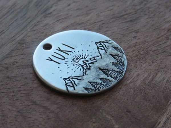 Jack mountains with sunrise themed Pet Dog Collar Tag - Personalised ...