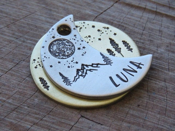 Luna double nature and outdoor themed Pet Dog Collar Tag - Personalised ...
