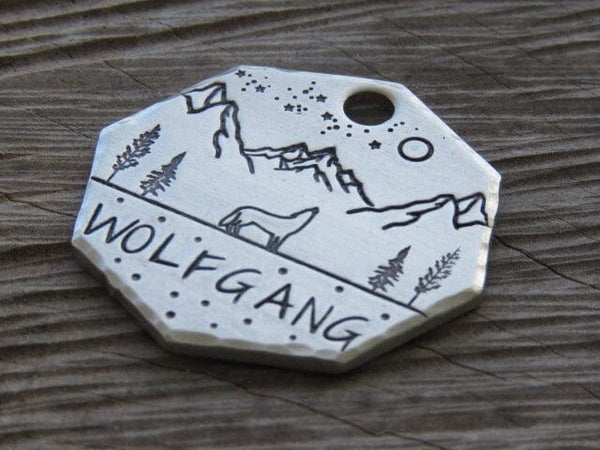 Maverick howling wolf full moon themed Pet Dog Collar Tag ...