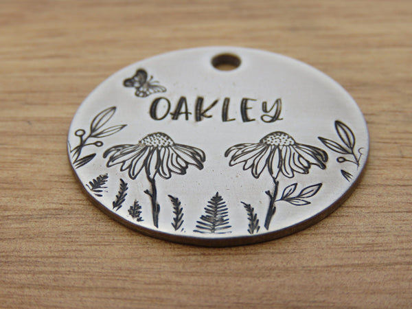 Oakley flower and butterfly themed Pet Dog Collar Tag - Personalised ...