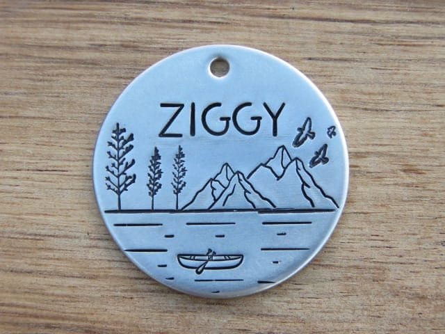 Ziggy Outdoor Canoe themed Pet Dog Collar Tag - Personalised metal pet ...